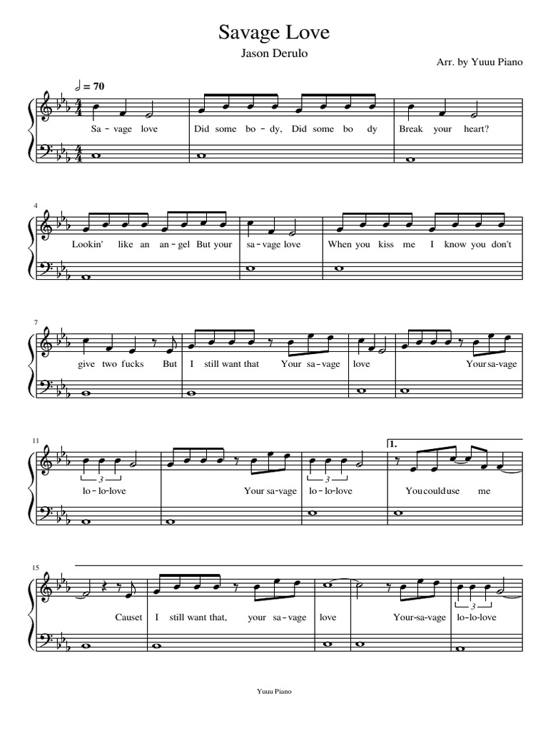 Jason Derulo's Savage Love Piano Arrangement | PDF