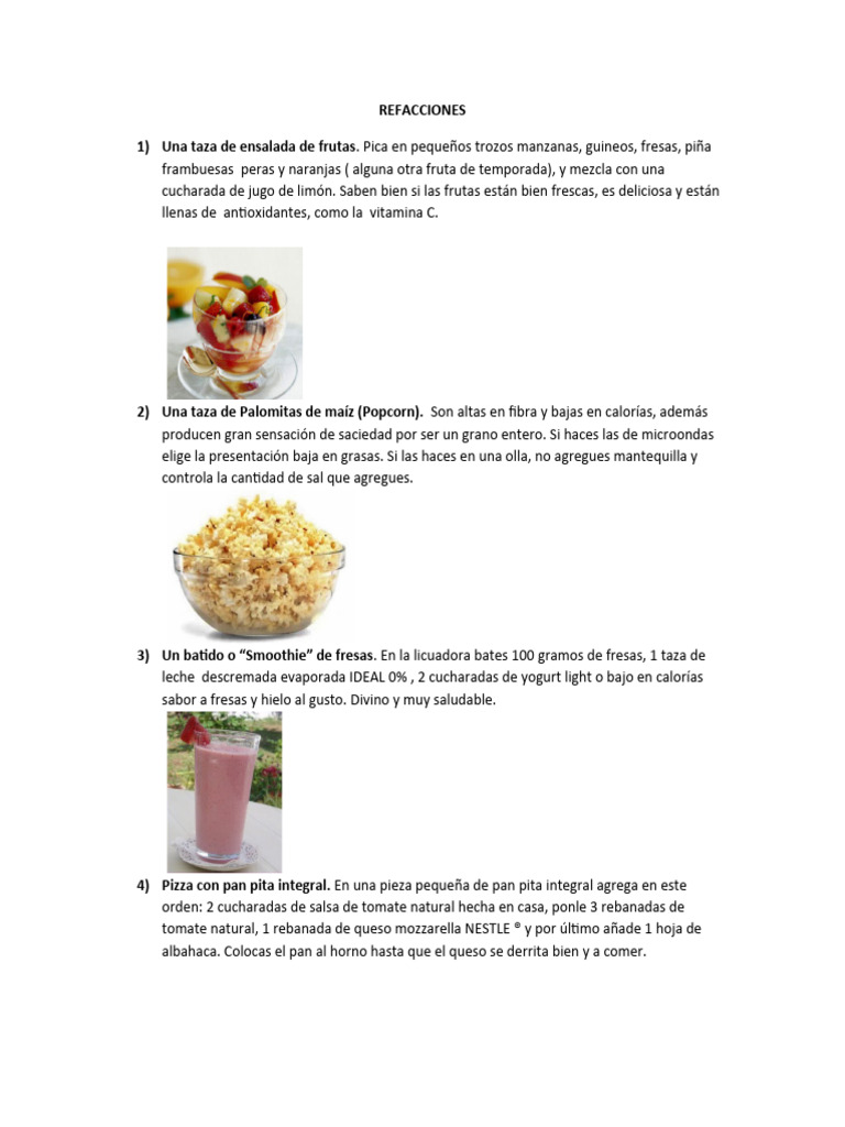 Recetas de Refacciones Saludables | PDF | ensalada | Panes