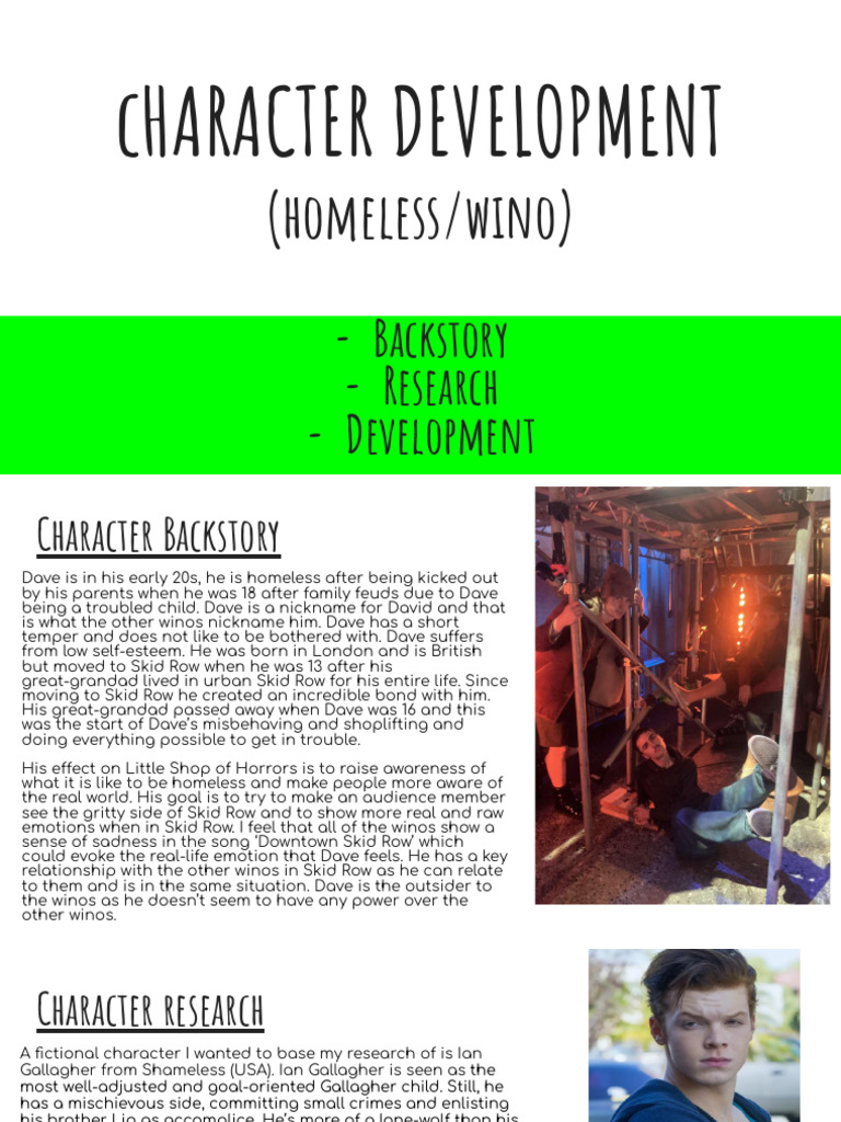 Character Development Homeless Wino | PDF | Mental Disorder ...