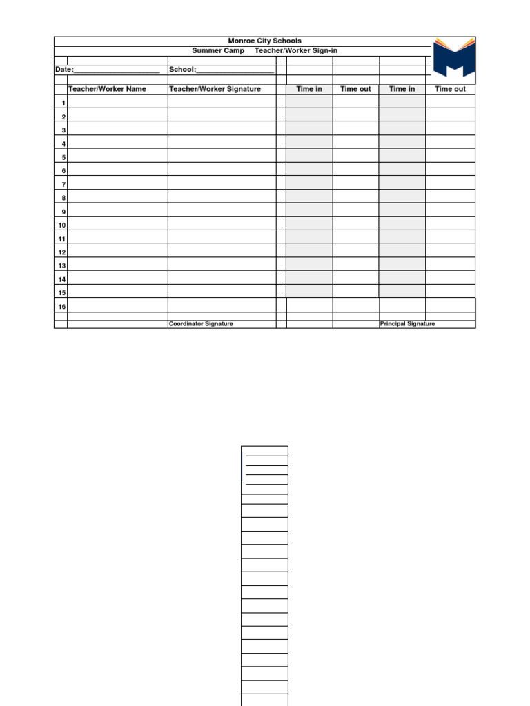 Summer Daily Teacher - Worker Sign in Sheet | PDF