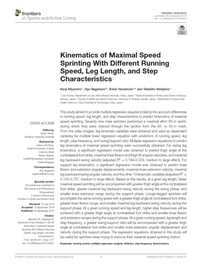 Miyashiro Et Al 2019 - Kinematics of Maximal Speed Sprinting With ...