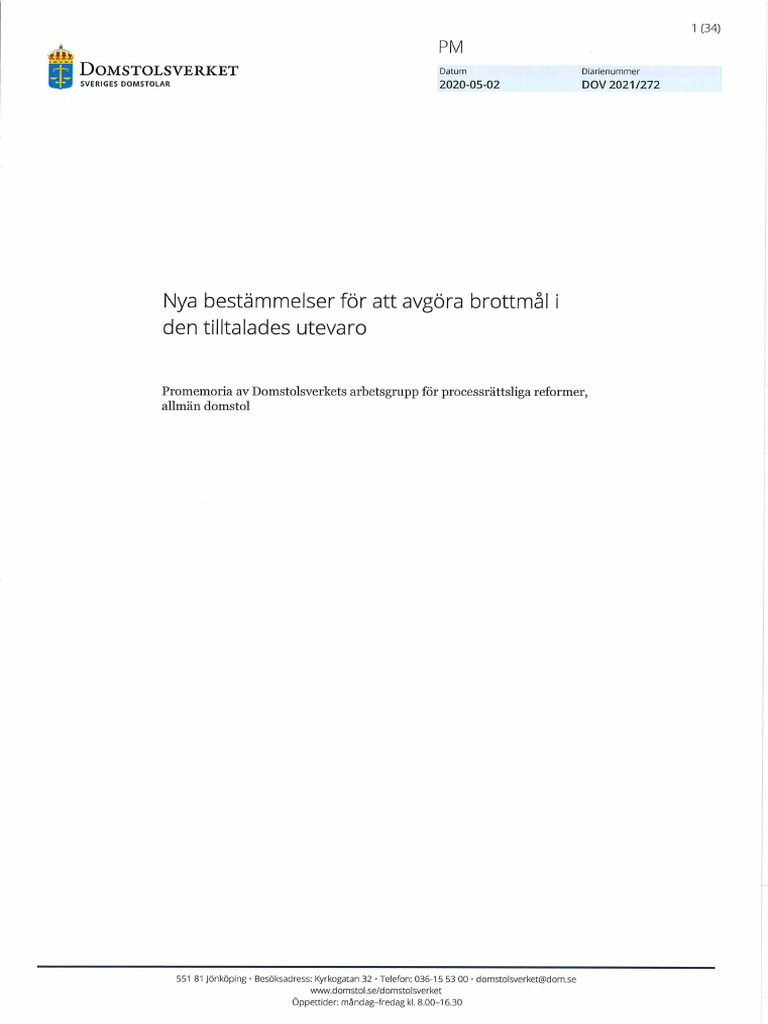 Domstolsverkets Promemoria Nya Bestammelser For Att Avgora Brottmal I ...