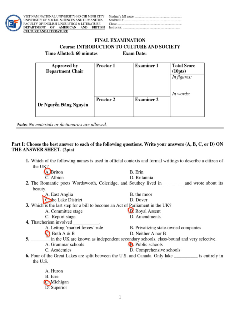 Intro To Culture-FINAL TEST SAMPLE 1 | PDF | United Kingdom | England