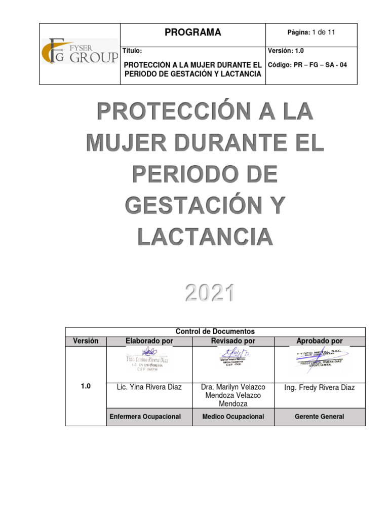 PR FG Sa - 04 Programa de Protección A La Mujer Durante El Periodo de Gestación y Lactancia ...