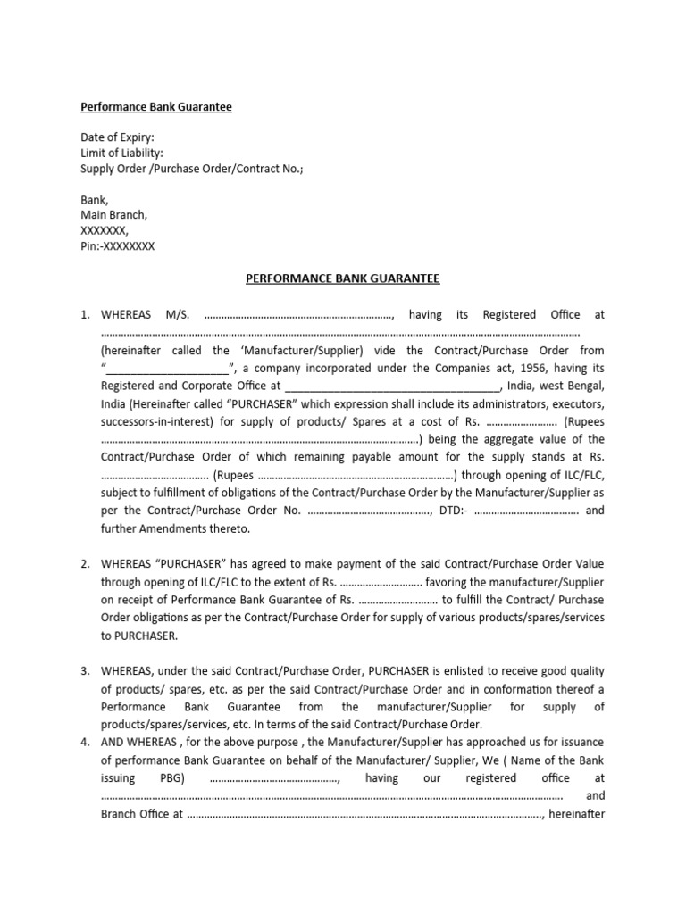 Draft-Performance Bank Guarantee Sreesakti | PDF | Guarantee | Private Law