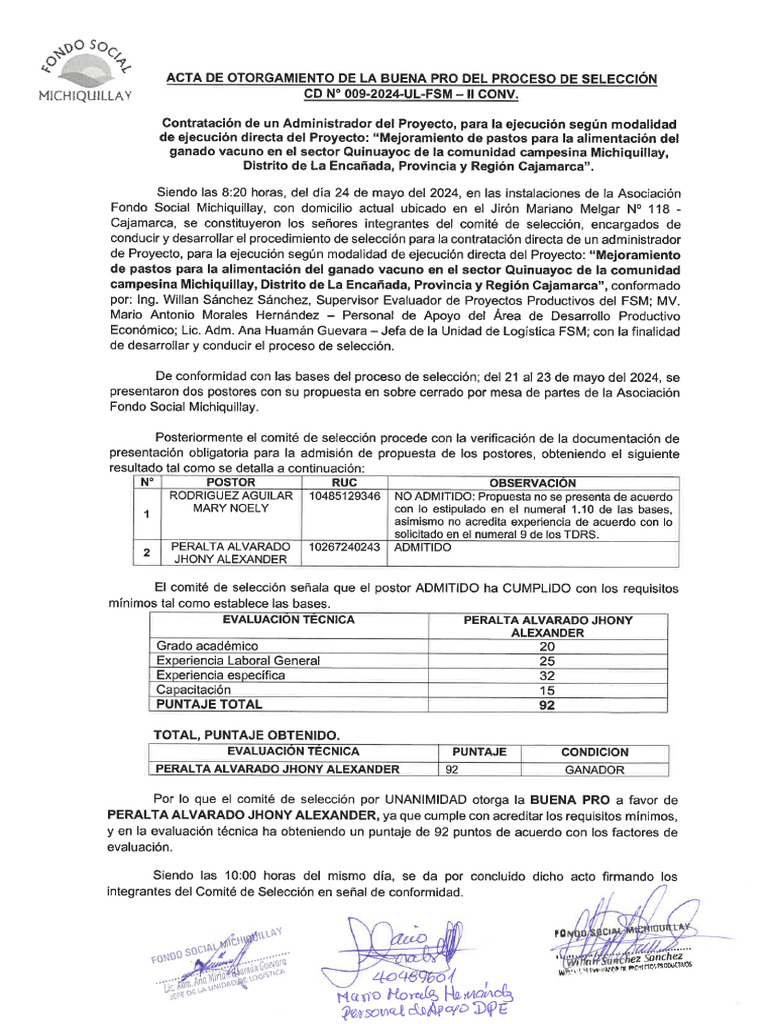 Acta de Buena Pro | PDF