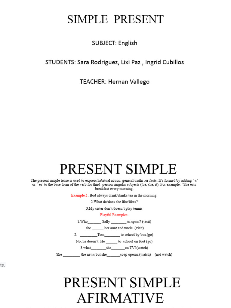 Present Simple | PDF | Verb | Linguistic Typology