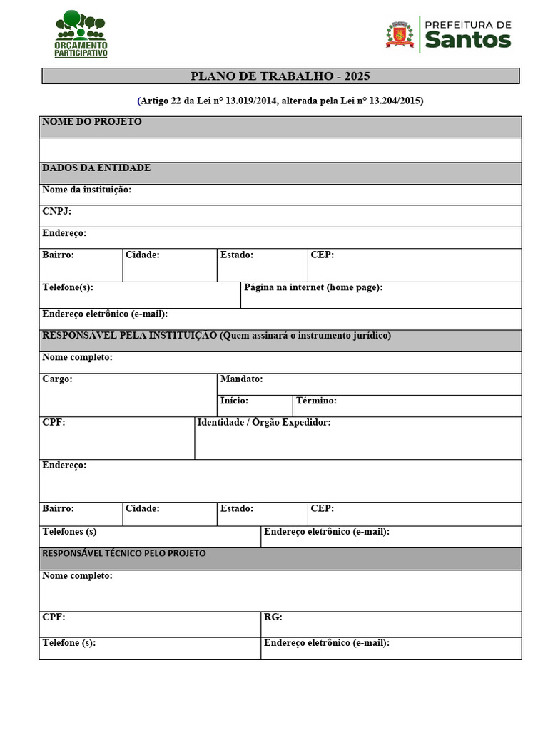 Plano de Trabalho Opa 2025 Modelo v1 | PDF