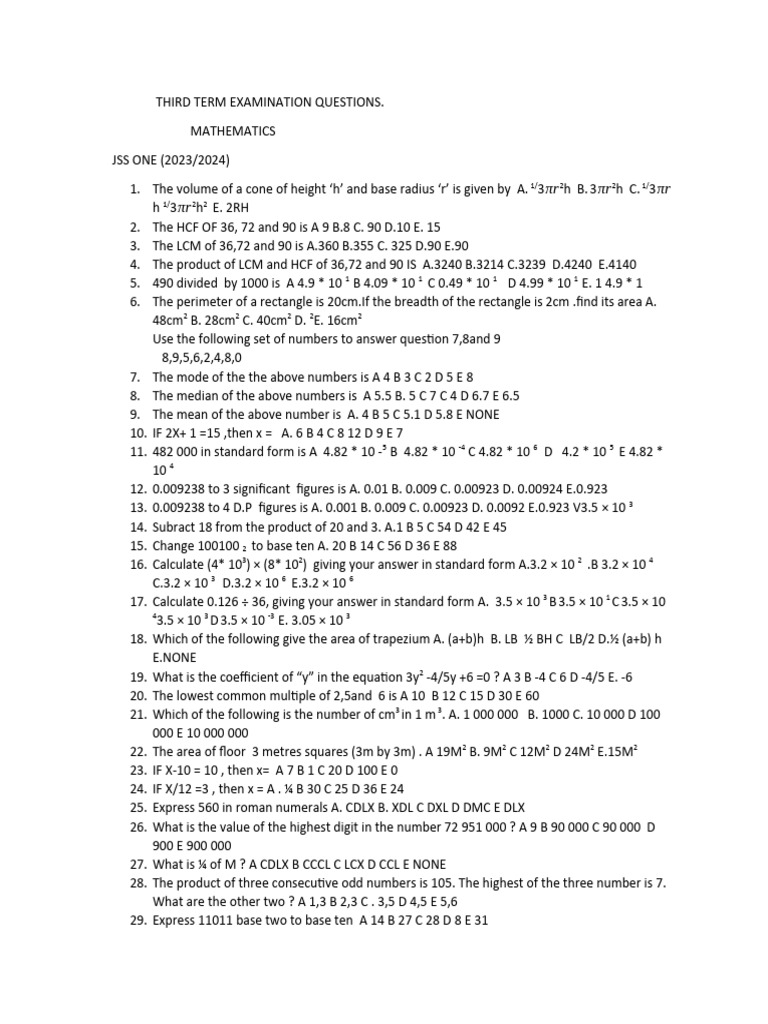 Maths.jone Third Term Exam | PDF | Area | Mathematics