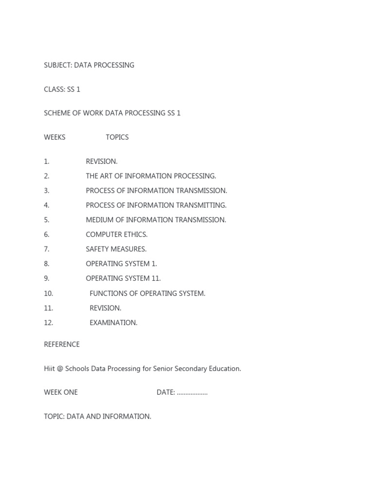 Data Processing SS1 Second Term-1 | PDF | Operating System | Telecommunications