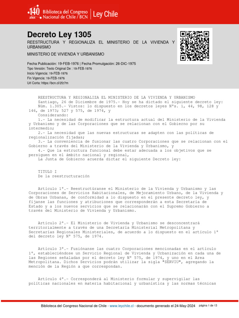 Decreto Ley 1305: Reestructuración Vivienda | PDF | Ministerio ...