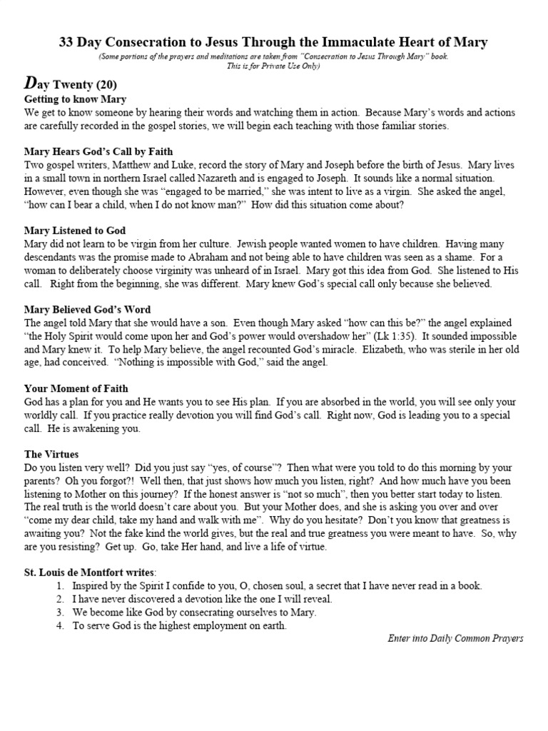DAY 20 - 33 Day Consecration | PDF | Mary, Mother Of Jesus | Jesus