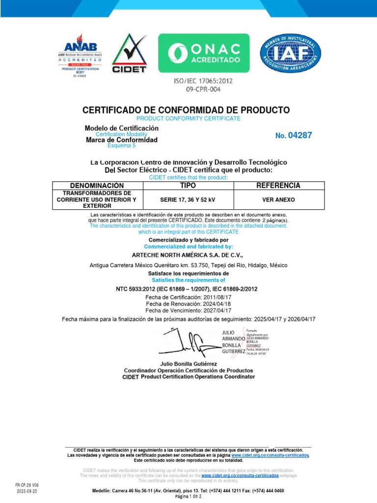 Certificado de Conformidad de Producto | PDF