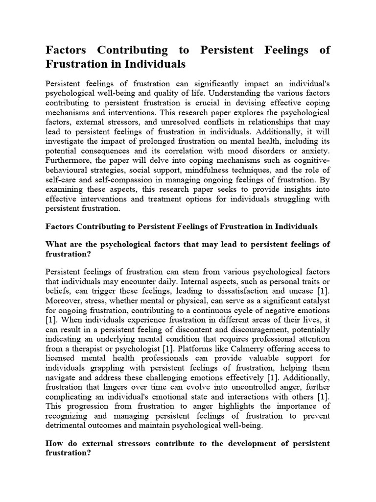 Persistent Frustration Causes & Solutions | PDF | Stress (Biology ...
