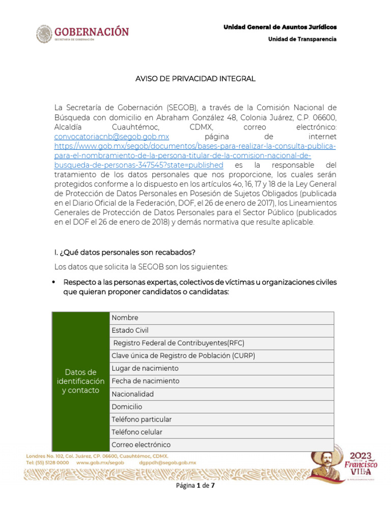 Aviso de Privacidad Formato Aspitante | PDF | Documento de identidad | Gobierno