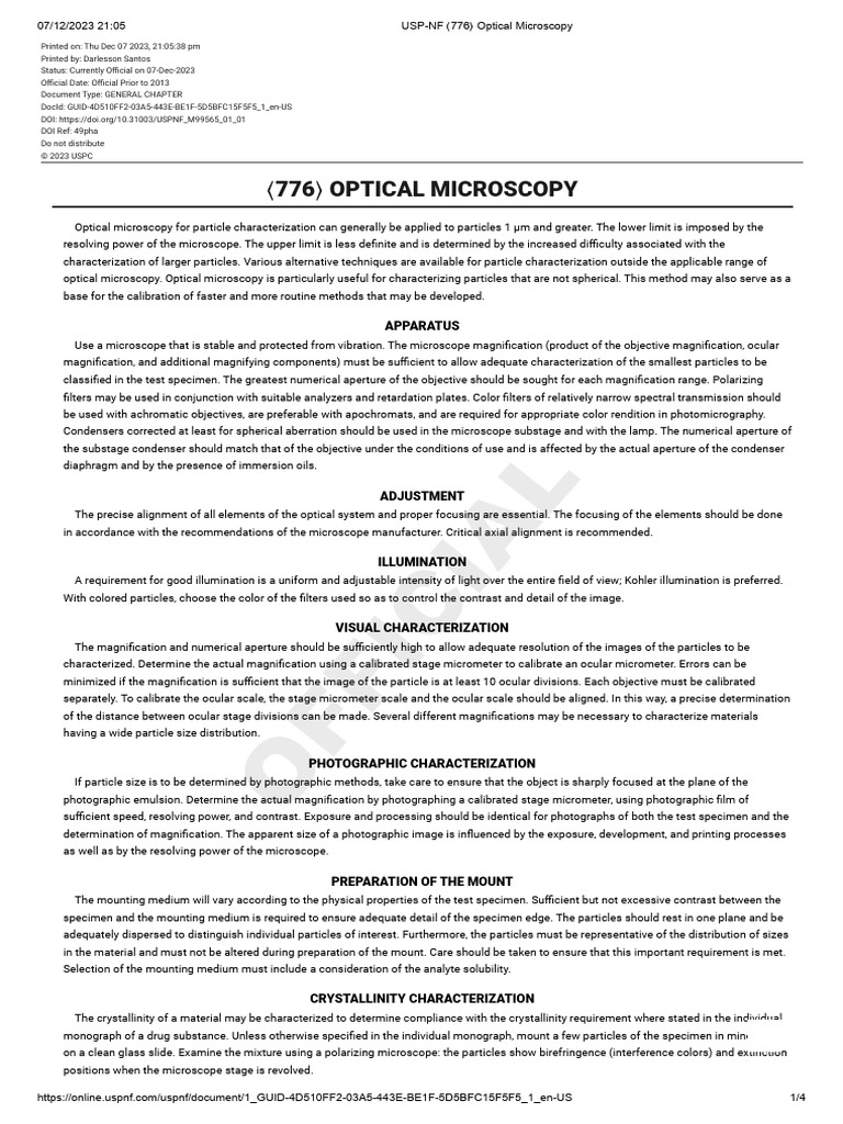 USP-NF 776 Optical Micros | Download Free PDF | Microscope | Optics