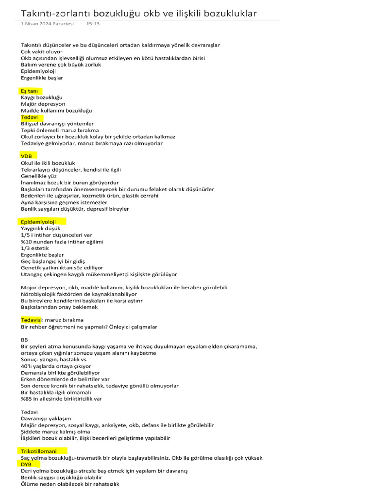 Takıntı-Zorlantı Bozukluğu Okb | PDF