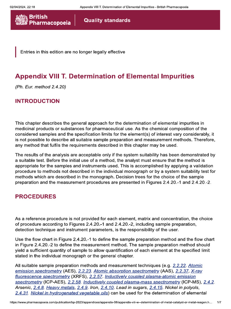 Appendix VIII T. Determination of Elemental Impurities - British Pharmacopoeia | PDF