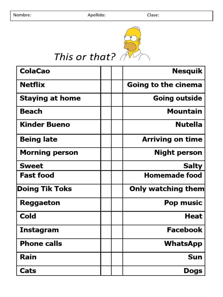 This or That: Fun Choices Quiz | PDF