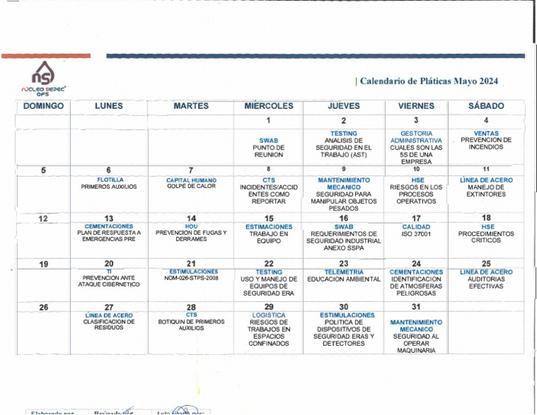 Calendario de Platicas Mes de Mayo 2024 | PDF