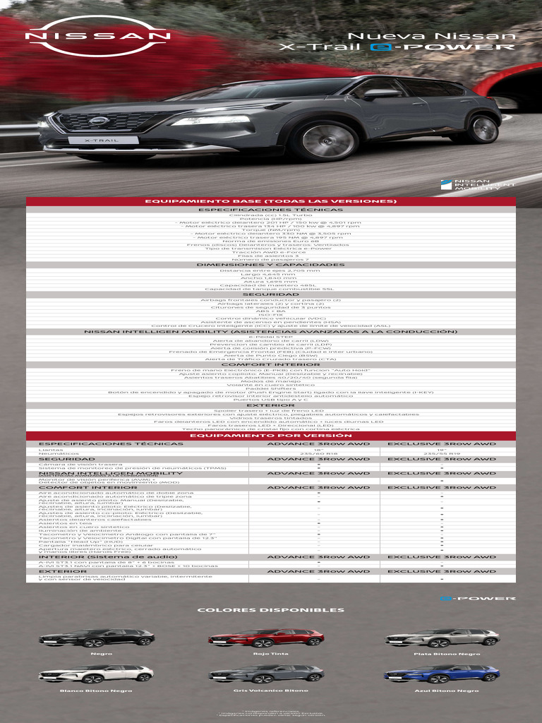 Ficha Tecnica Nissan X-Trail E-Power e | PDF | Vehículo de motor | Vehículos