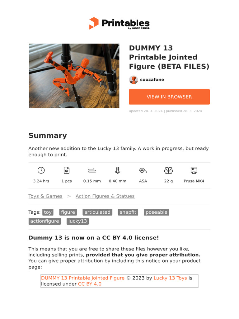 Dummy 13 Printable Jointed Figure Beta Files | PDF