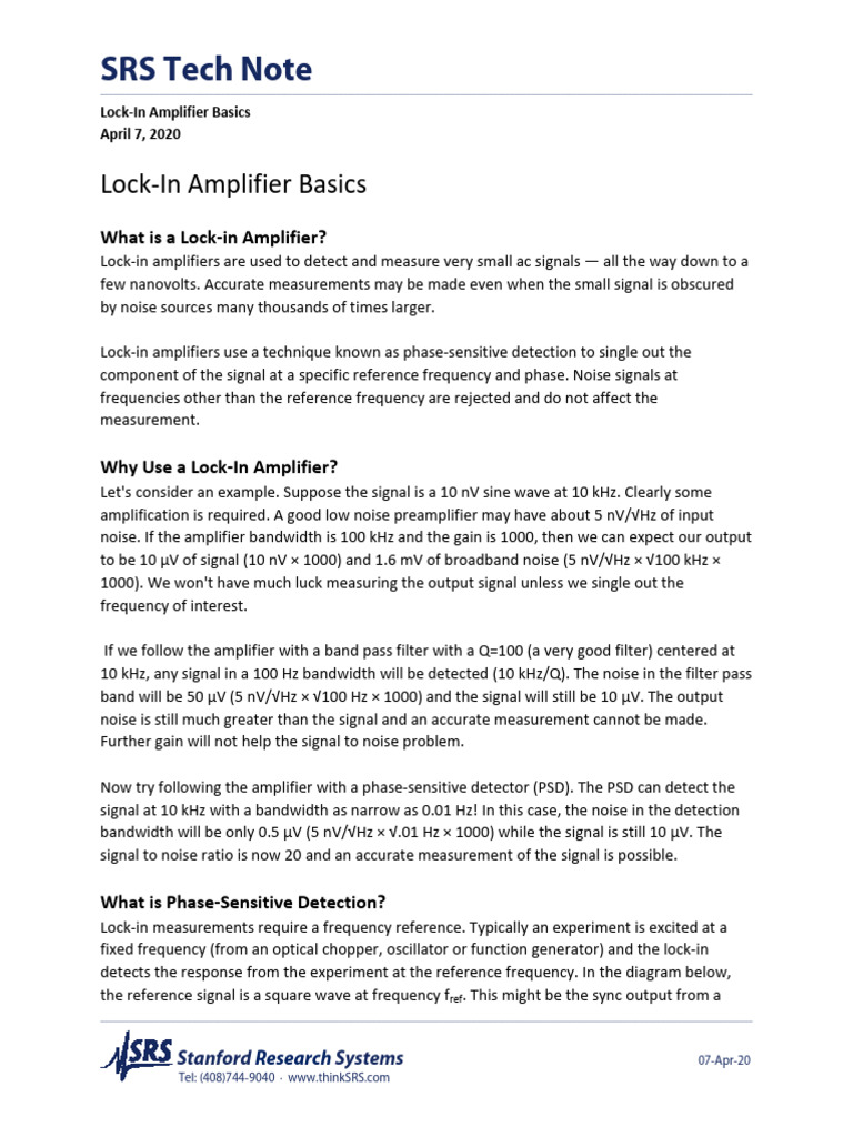 Lock-In Basics | PDF | Amplifier | Phase (Waves)
