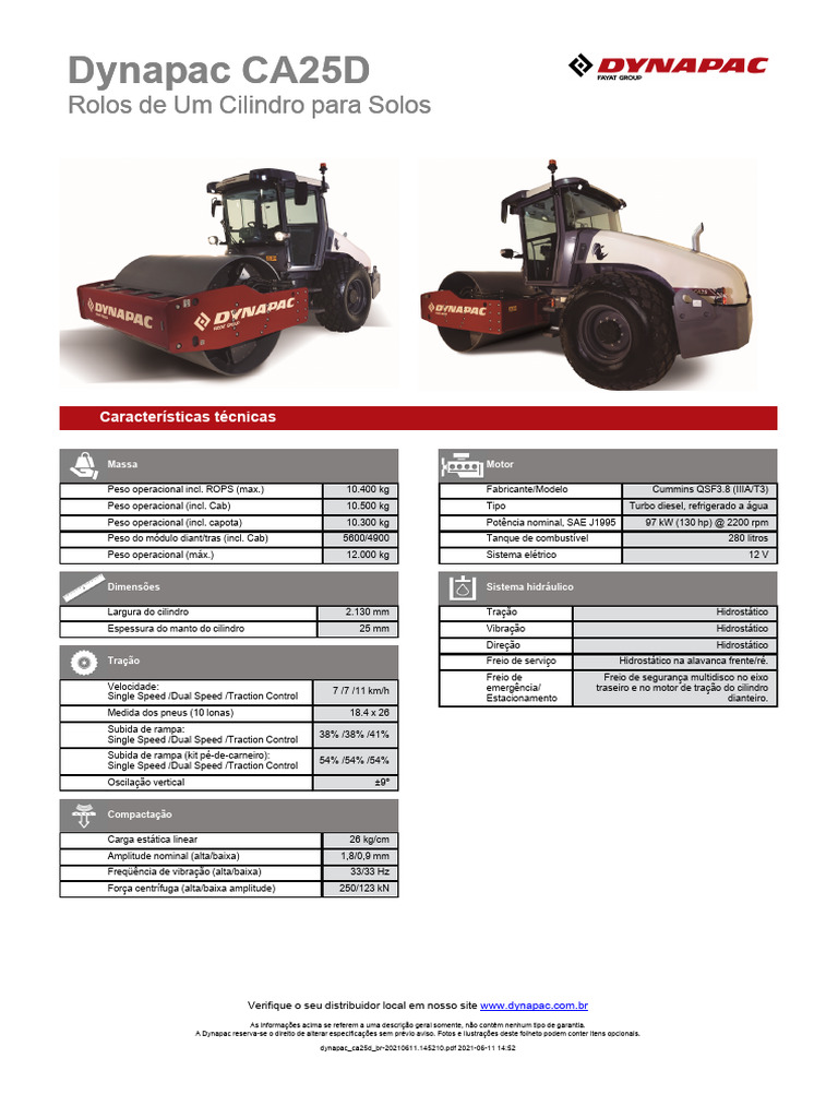 Dynapac CA25D: Rolos de Compactação | PDF | Eixo | Tecnologia de veículos
