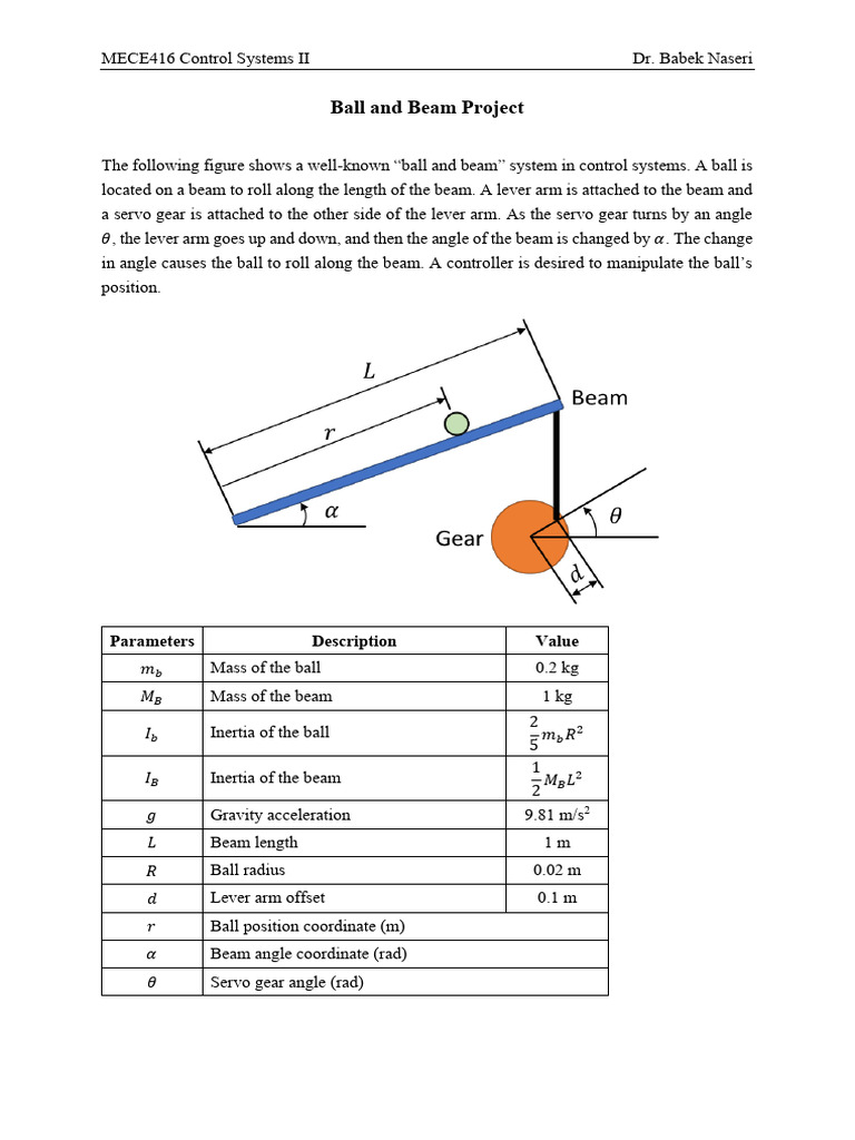 Ball and Beam Project-Control | PDF | Torque | Physical Quantities