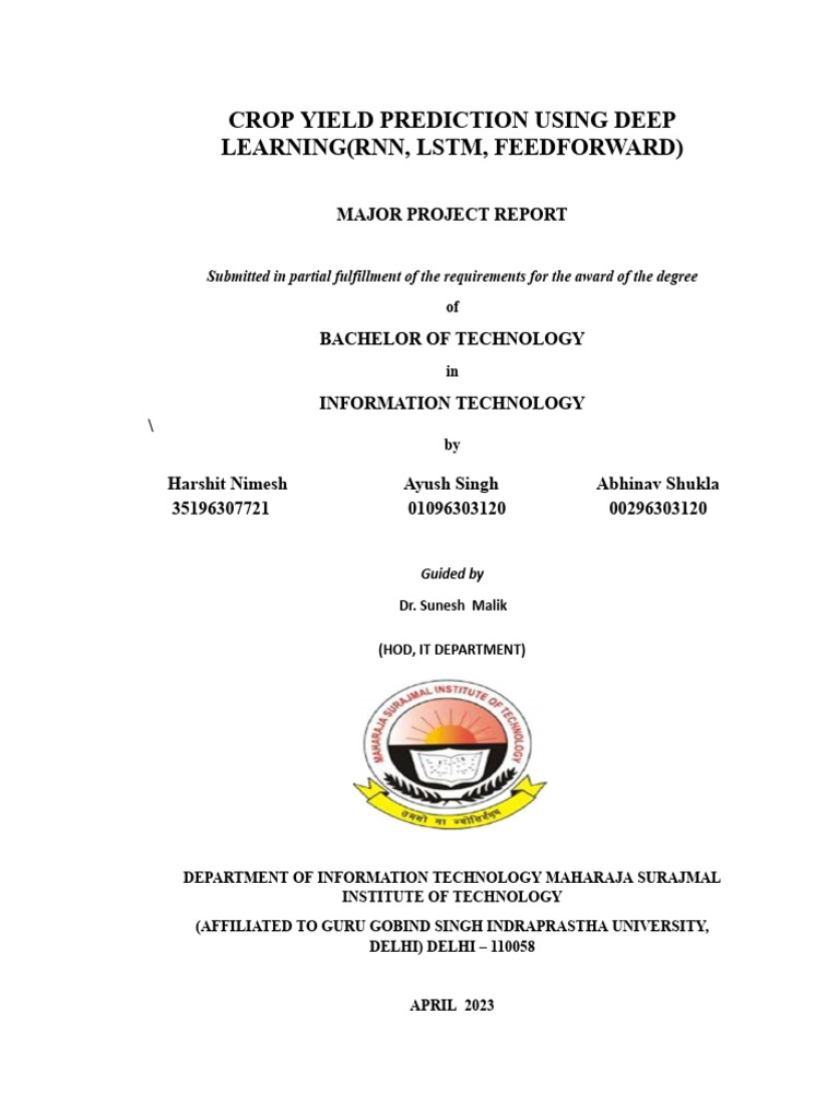 project report on crop yield prediction | PDF | Artificial Neural Network | Deep Learning