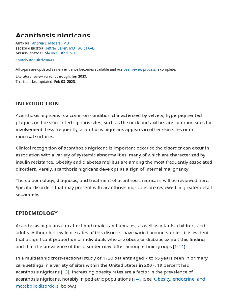 Acanthosis Nigricans - UpToDate | PDF | Polycystic Ovary Syndrome | Obesity