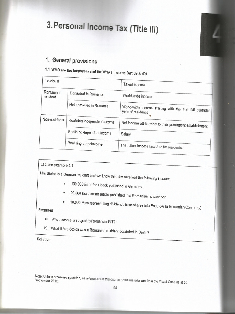 Acca f6 Personal Income Tax 1 Romanian Taxation 2014 | PDF