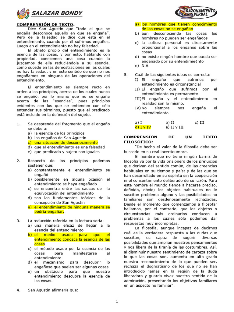 Raz. Verbal | PDF | Esencia | Comprensión