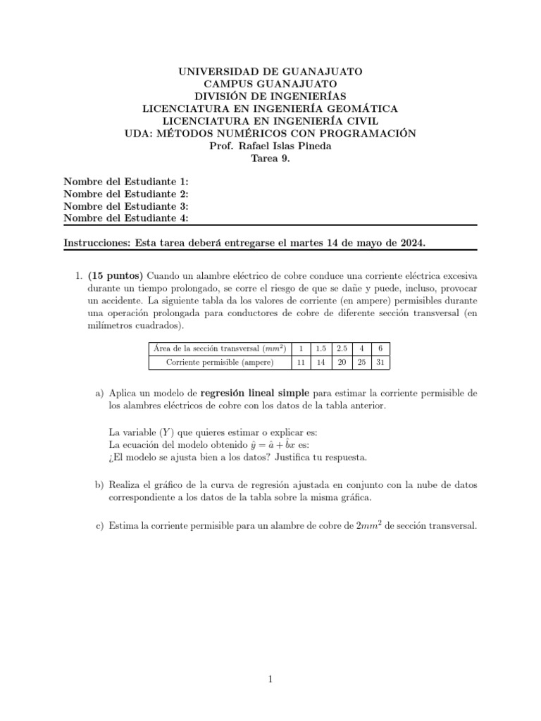 T9 MNCP Ej2024 | PDF | Regresión lineal | Análisis de regresión