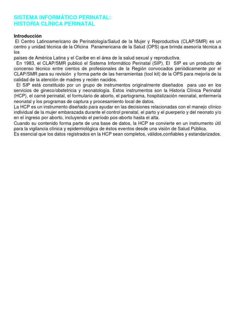 4 Historia clinica perinatal CLAP (1) | PDF | El embarazo | Parto