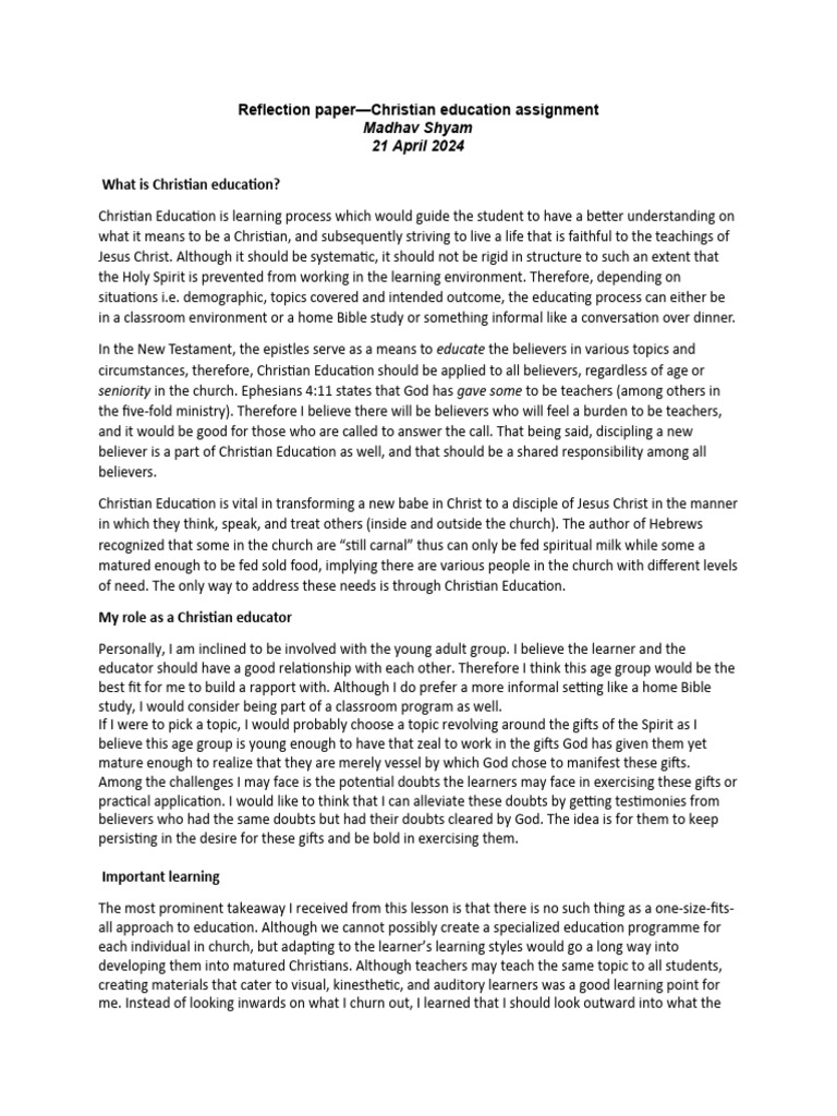 Assignment - Christian Education | PDF | Christian Church | Jesus