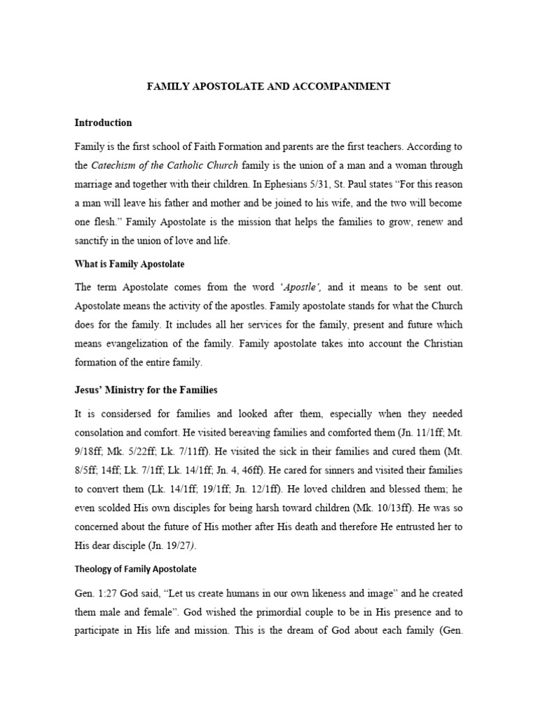 FAMILY APOSTOLATE AND ACCOMPANIMENT Chapter 1 Notes | Download Free PDF ...
