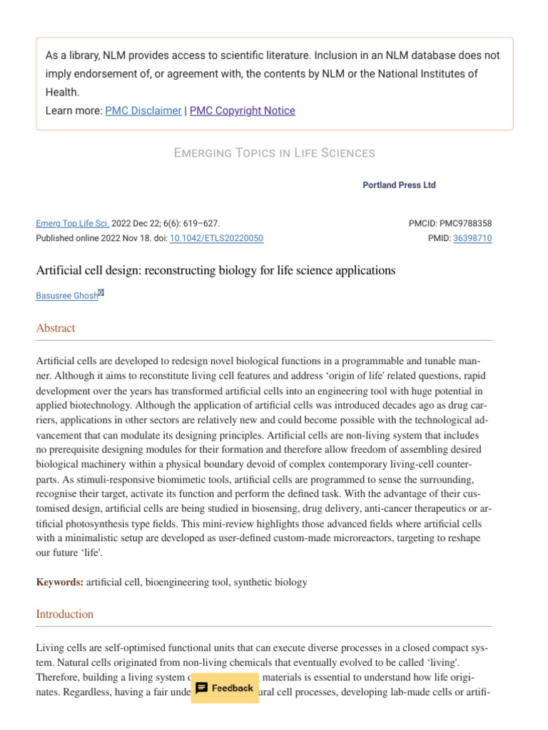 Artificial Cell Design_ Reconstructing Biology for Life Science | PDF ...