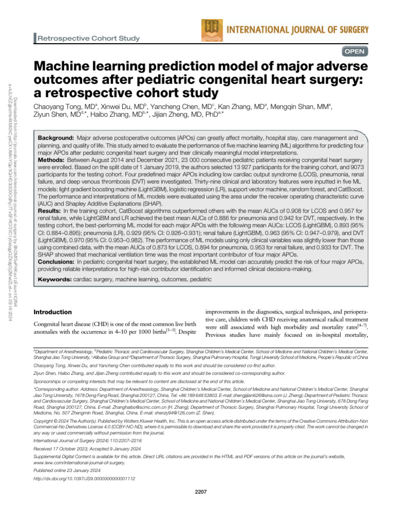 Machine Learning Prediction Model Of Major Adverse 33 Pdf Cardiac Surgery Surgery