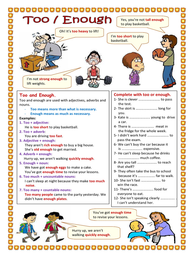 Ejercicios TOO AND ENOUGH | PDF | Noun | Adjective