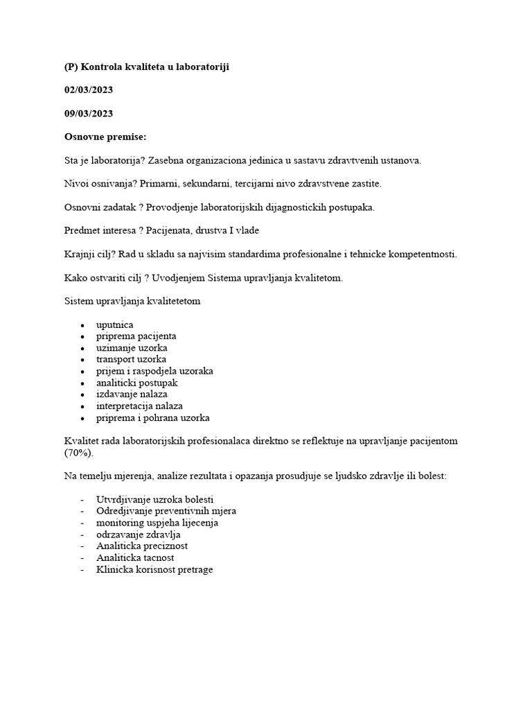 (P) Kontrola Kvaliteta U Laboratoriji | PDF