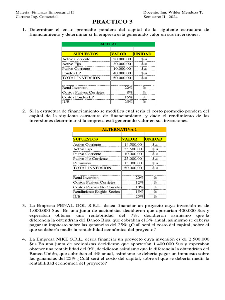 Practico 2 Finanzas Empresarial Ii G-I-24 Upds | PDF | Interés | Inversiones