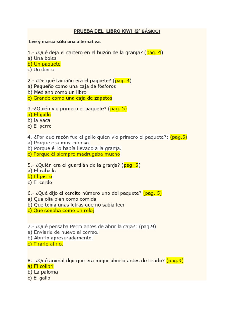 Prueba Libro KIWI | PDF