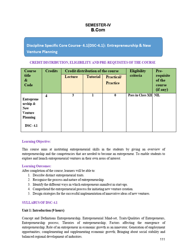 B.Com Semester IV Course Details: Entrepreneurship & Cost Accounting ...