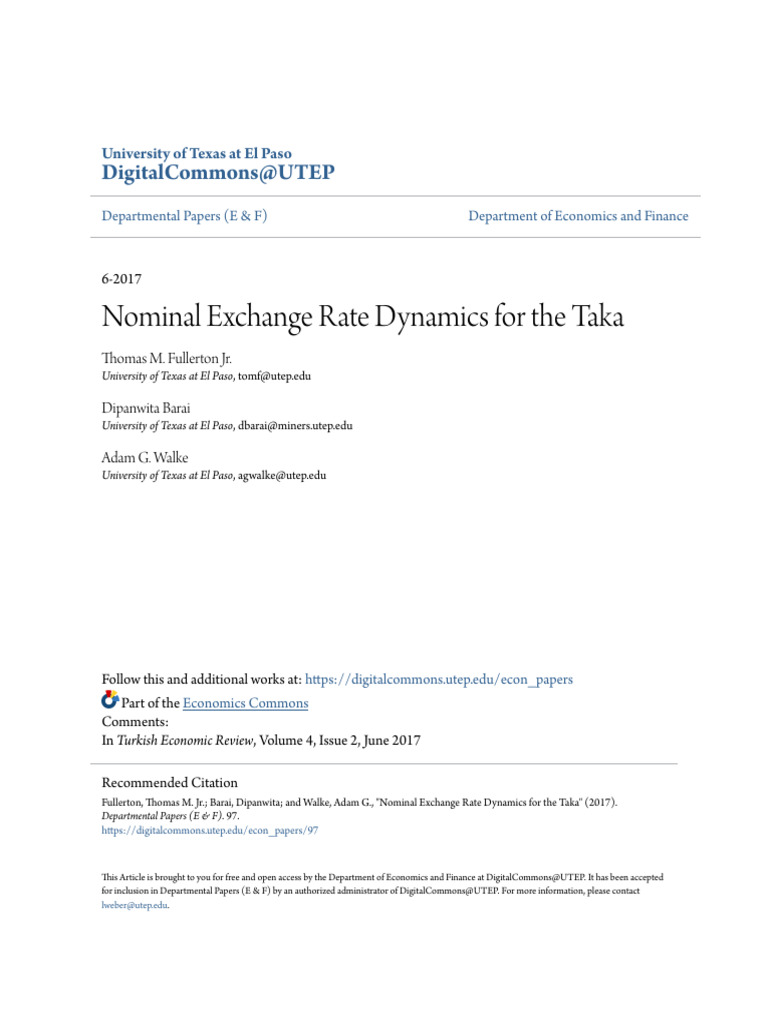 Nominal Exchange Rate Dynamics For The Taka | PDF | Exchange Rate ...