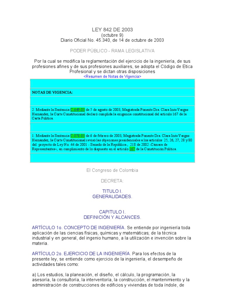 Ley 843 de 2003 | PDF | Titulo academico | Ingeniería