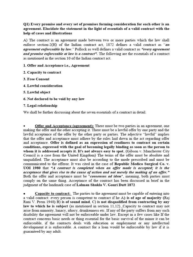 Essentials of a Valid Contract in India | PDF | Damages | Legal Remedy