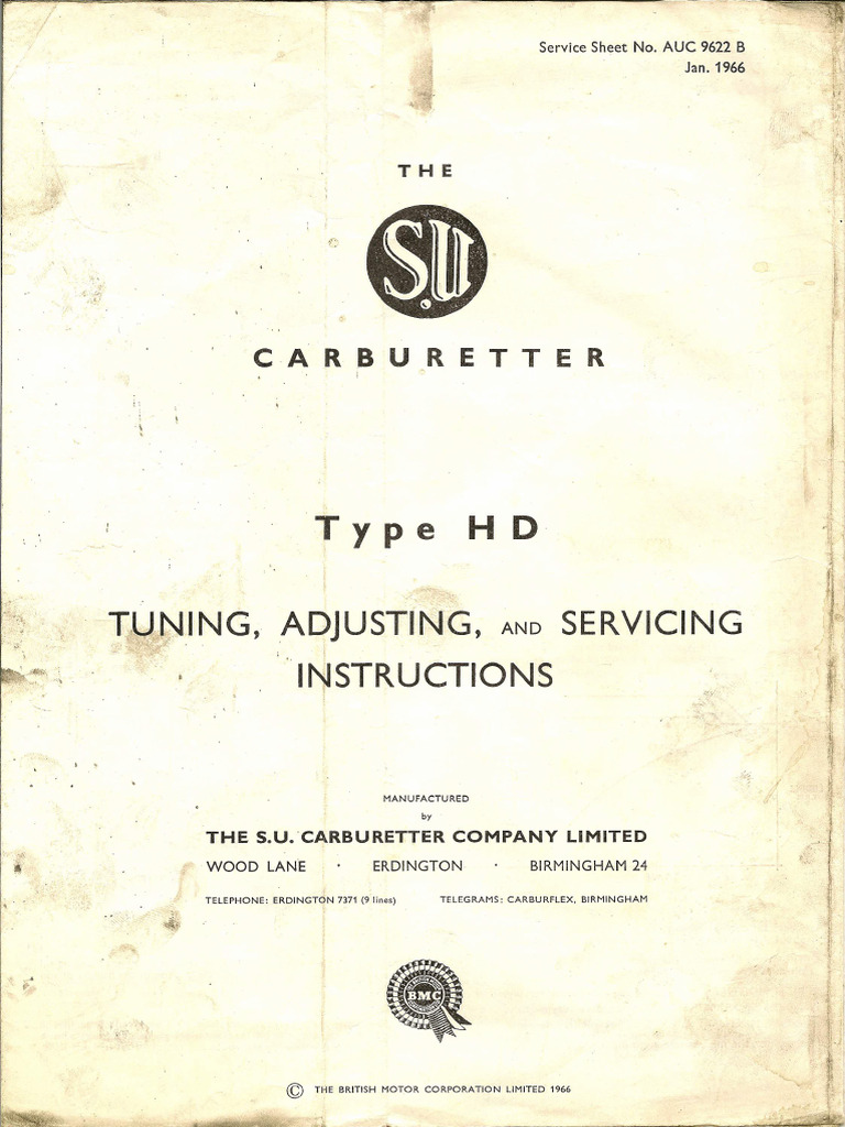 SU Carburettor Type HD - Tuning$2C Adjusting $26 Servicing | PDF
