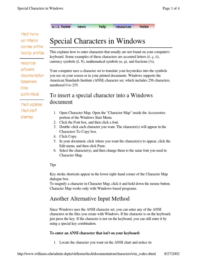 Special Characters in Windows | PDF | Computer Keyboard | Text