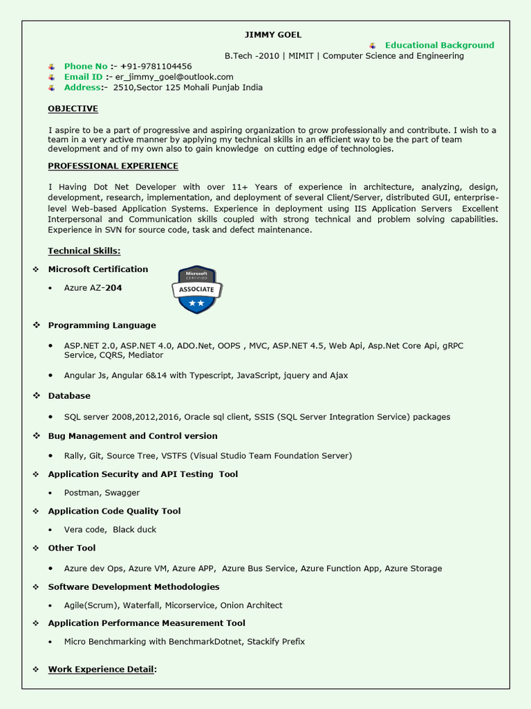 Experienced .NET Developer Profile | PDF | Microsoft Azure | Web ...